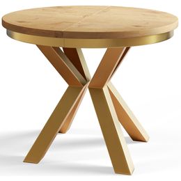 RUNDER Esszimmertisch LOFT, ausziehbarer Tisch Durchmesser: 120 cm/200 cm, Wohnzimmertisch Farbe: Hellbraun, mit Metallbeinen in Farbe Gold