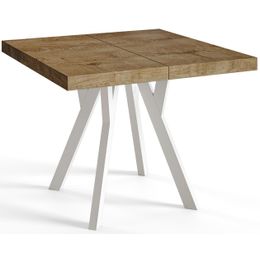 QUADRATISCHER Esstisch ausziehbar &ndash; Moderner Wohnzimmertisch und K&uuml;chentisch &ndash; Tisch mit Holzbeinen, Durchmesser 100 - 200 cm - Farbe Lefkas