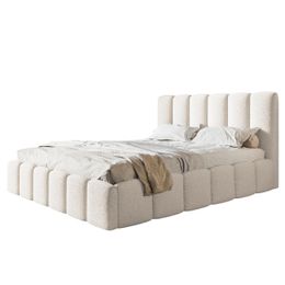 BETT 120x200 - Polsterbett mit Bettkasten und Metallrahmen - Modern Betten - Kuscheliger Catch-Me-Stoff - Kollektion Lucy - Wei&szlig;