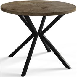 RUNDER Esszimmertisch LOFT LITEN, ausziehbarer Tisch Durchmesser: 100 cm/180 cm, Wohnzimmertisch Farbe: Grau, mit Metallbeinen in Farbe Schwarz