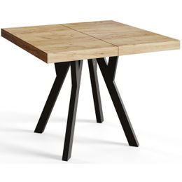 QUADRATISCHER Esstisch ausziehbar &ndash; Moderner Wohnzimmertisch und K&uuml;chentisch &ndash; Tisch mit Holzbeinen, Durchmesser 100 cm - 200 cm - Farbe Craft