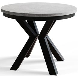 RUNDER Esszimmertisch LOFT, ausziehbarer Tisch Durchmesser: 120 cm/200 cm, Wohnzimmertisch Farbe: Grau, mit Metallbeinen in Farbe Schwarz