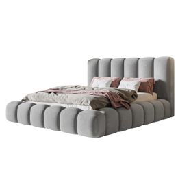 BETT 140x200 - Polsterbett mit Bettkasten und Holzrahmen - Modern Bett - Eleganter Jasmine-Stoff - Kollektion Nora Maxi - Grau