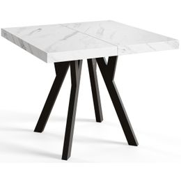 QUADRATISCHER Esstisch ausziehbar &ndash; Moderner Wohnzimmertisch und K&uuml;chentisch &ndash; Tisch mit Holzbeinen, Durchmesser 100 cm - 200 cm - Farbe MARMUR