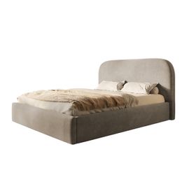 BETT 90x200 - Polsterbett mit Bettkasten und Holzrahmen - Modern Betten - Weicher Jasminstoff - Kollektion Verona - Beige