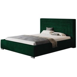 POLSTERBETT Nizza mit Kopfteil, 140x200 cm, Doppelbett mit Bettkasten und Lattenrost aus Holz, Velourstoff Gr&uuml;n