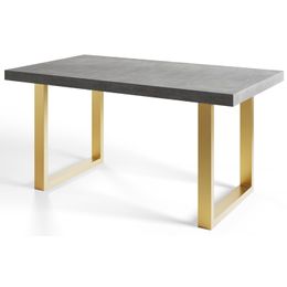 INDUSTRIELLER Esszimmertisch LOFT-U, ausziehbarer Tisch, Gr&ouml;&szlig;e: 140-240X80X77 cm, Wohnzimmertisch Farbe: Grau, mit Metallbeinen in Farbe Gold