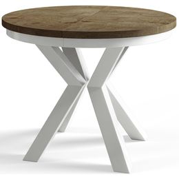 RUNDER Esszimmertisch LOFT, ausziehbarer Tisch Durchmesser: 100 cm/180 cm, Wohnzimmertisch Farbe: Dunkelbraun, mit Metallbeinen in Farbe Wei&szlig;