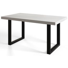 INDUSTRIELLER Esszimmertisch LOFT-U, Gr&ouml;&szlig;e: 140X80X77 cm, Wohnzimmertisch Farbe: Schwarz, mit Metallbeinen in Farbe Schwarz