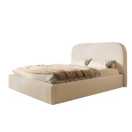 BETT 160x200 - Polsterbett mit Bettkasten und Holzrahmen - Modern Betten - Kuscheliger Catch-Me-Stoff - Kollektion Verona - Beige