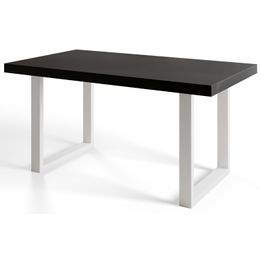 INDUSTRIELLER Esszimmertisch LOFT-U, ausziehbarer Tisch, Gr&ouml;&szlig;e: 120-220X80X77 cm, Wohnzimmertisch Farbe: Schwarz, mit Metallbeinen in Farbe Wei&szlig;