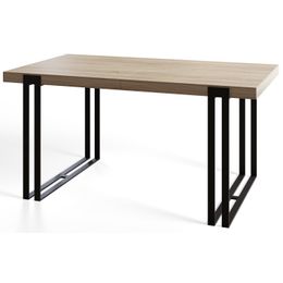 RECHTECKIGER Esszimmertisch ROSA, ausziehbarer Tisch, Gr&ouml;&szlig;e: 180-280X90X77 cm, Wohnzimmertisch Farbe: SONOMA, mit Metallbeinen in Farbe Schwarz