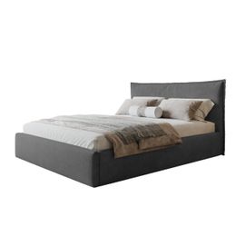 BETT 140x200 - Polsterbett mit Bettkasten und Holzrahmen - Modern Betten - Weicher Jasminstoff - Kollektion Rimini - Dunkelgrau