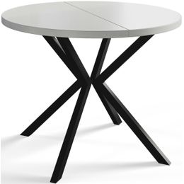 RUNDER Esszimmertisch LOFT LITEN, ausziehbarer Tisch Durchmesser: 90 cm/170 cm, Wohnzimmertisch Farbe: Wei&szlig;, mit Metallbeinen in Farbe Schwarz