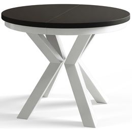 RUNDER Esszimmertisch LOFT, ausziehbarer Tisch Durchmesser: 100 cm/180 cm, Wohnzimmertisch Farbe: Schwarz, mit Metallbeinen in Farbe Wei&szlig;