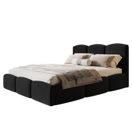 BETT 160x200 - Polsterbett mit Bettkasten und Holzrahmen - Modern Betten - Weicher Jasminstoff - Kollektion Zoya - Schwarz