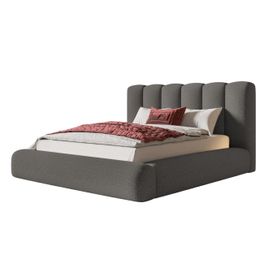 BETT 160x200 - Polsterbett mit Bettkasten und Holzrahmen - Modern Bett - Eleganter Catch Me-Stoff - Kollektion Alva Maxi - Grau