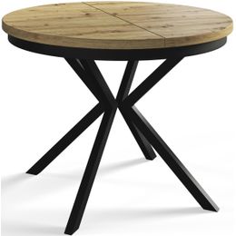 RUNDER Esszimmertisch BERGO, ausziehbarer Tisch Durchmesser: 90 cm/170 cm, Wohnzimmertisch Farbe: Mattbraun, mit Metallbeinen in Farbe Schwarz