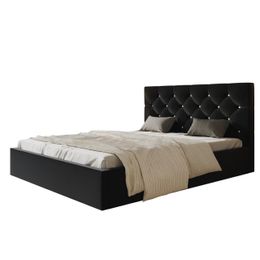 BETT 180x200 - Polsterbett mit Bettkasten und Holzrahmen - Elegant Betten - Weicher Jasminstoff - Kollektion Boston, Schwarz
