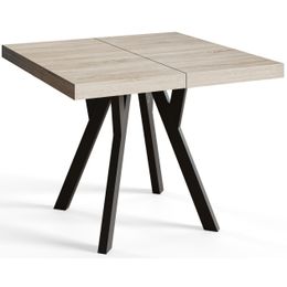 QUADRATISCHER Esstisch ausziehbar &ndash; Moderner Wohnzimmertisch und K&uuml;chentisch &ndash; Tisch mit Holzbeinen, Durchmesser 100 cm - 200 cm - Farbe Sonoma
