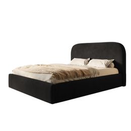 BETT 90x200 - Polsterbett mit Bettkasten und Holzrahmen - Modern Betten - Amor-Samtstoff - Kollektion Verona - Schwarz