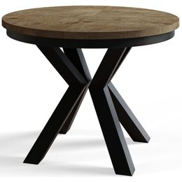 RUNDER Esszimmertisch LOFT, ausziehbarer Tisch Durchmesser: 100 cm/180 cm, Wohnzimmertisch Farbe: Dunkelbraun, mit Metallbeinen in Farbe Schwarz