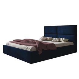 BETT 90x200 - Polsterbett mit Bettkasten und Holzrahmen - Modern Betten - Glatter Kronos-Stoff - Kollektion Lizbona, Blau