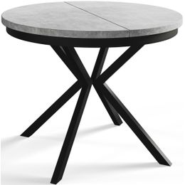 RUNDER Esszimmertisch BERGO, ausziehbarer Tisch Durchmesser: 90 cm/170 cm, Wohnzimmertisch Farbe: Hellgrau, mit Metallbeinen in Farbe Schwarz