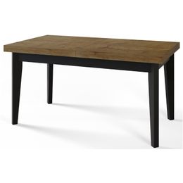 RECHTECKIGER Esszimmertisch SKANDI, ausziehbarer Tisch, Gr&ouml;&szlig;e: 160-210X90X78 cm, Wohnzimmertisch Farbe: LEFKAS, mit Holzbeinen in Farbe Schwarz