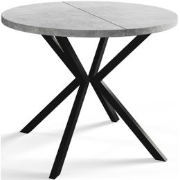 RUNDER Esszimmertisch LOFT LITEN, ausziehbarer Tisch Durchmesser: 120 cm/200 cm, Wohnzimmertisch Farbe: Hellgrau, mit Metallbeinen in Farbe Schwarz