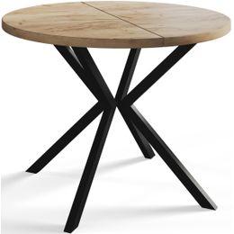 RUNDER Esszimmertisch LOFT LITEN, ausziehbarer Tisch Durchmesser: 100 cm/180 cm, Wohnzimmertisch Farbe: Braun, mit Metallbeinen in Farbe Schwarz