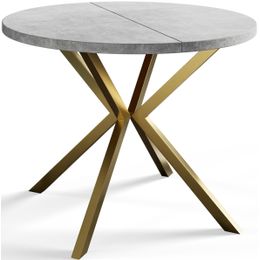 RUNDER Esszimmertisch LOFT LITEN, ausziehbarer Tisch Durchmesser: 120 cm/200 cm, Wohnzimmertisch Farbe: Hellgrau, mit Metallbeinen in Farbe Gold