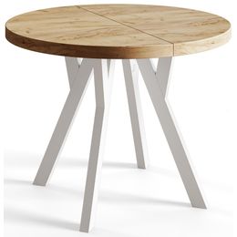 RUNDER Esstisch ausziehbar &ndash; Moderner Wohnzimmertisch und K&uuml;chentisch &ndash; Tisch mit Stabile Konstruktion, Durchmesser 90 cm - 190 cm - Farbe Craft