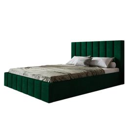 BETT 90x200 - Polsterbett mit Bettkasten und Holzrahmen - Modern Betten - Glatter Kronos-Stoff- Kollektion Toledo - Gr&uuml;n