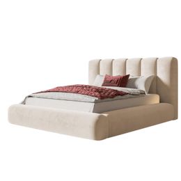 BETT 160x200 - Polsterbett mit Bettkasten und Holzrahmen - Modern Bett - Eleganter Amor-Velvet-Stoff - Kollektion Alva Maxi - Beige