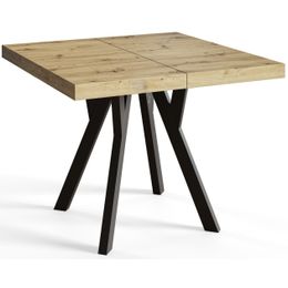 QUADRATISCHER Esstisch ausziehbar &ndash; Moderner Wohnzimmertisch und K&uuml;chentisch &ndash; Tisch mit Holzbeinen, Durchmesser 110 cm - 210 cm - Farbe Artisan