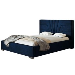 POLSTERBETT Athene mit Kopfteil, 140x200 cm, Doppelbett mit Bettkasten und Lattenrost aus Holz, Velourstoff Dunkelblau
