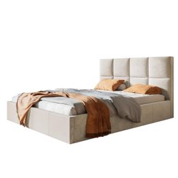 BETT 160x200 - Polsterbett mit Bettkasten und Holzrahmen - Modern Betten - Weicher Jasminstoff - Kollektion Roma, Beige