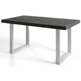 INDUSTRIELLER Esszimmertisch LOFT-U, ausziehbarer Tisch, Gr&ouml;&szlig;e: 140-240X80X77 cm, Wohnzimmertisch Farbe: Dunkelgrau, mit Metallbeinen in Farbe Wei&szlig;