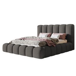 BETT 160x200 - Polsterbett mit Bettkasten und Holzrahmen - Modern Bett - Eleganter Catch Me-Stoff - Kollektion Nora Maxi - Grau