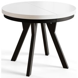 RUNDER Esstisch ausziehbar &ndash; Moderner Wohnzimmertisch und K&uuml;chentisch &ndash; Tisch mit Stabile Konstruktion, Durchmesser 90 cm - 190 cm - Farbe Wei&szlig;