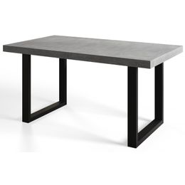 ESSZIMMERTISCH LOFT-U 160X90X77 cm, Farbe: Grau, mit Metallbeinen in Farbe Schwarz