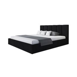 BETT 90x200 - Polsterbett mit Bettkasten und Holzrahmen - Modern Betten - Weicher Jasminstoff - Kollektion Tokio, Schwarz