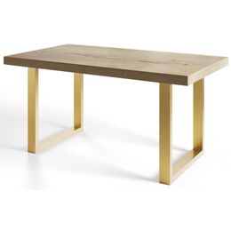 INDUSTRIELLER Esszimmertisch LOFT-U, Gr&ouml;&szlig;e: 200X100X77 cm, Wohnzimmertisch Farbe: HALIFAX, mit Metallbeinen in Farbe Gold