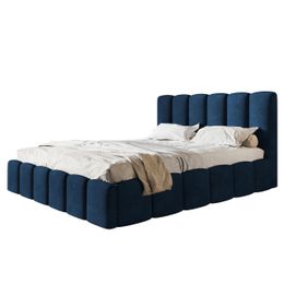 BETT 140x200 - Polsterbett mit Bettkasten und Holzrahmen - Modern Betten - Glatter Kronos-Stoff- Kollektion Lucy - Blau