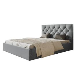 BETT 180x200 - Polsterbett mit Bettkasten und Holzrahmen - Elegant Betten - Weicher Jasminstoff - Kollektion Boston, Grau