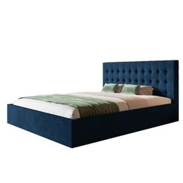 BETT 120x200 - Polsterbett mit Bettkasten und Holzrahmen - Modern Betten - Glatter Kronos-Stoff - Kollektion Rio, Blau