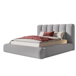 BETT 120x200 - Polsterbett mit Bettkasten und Holzrahmen - Modern Bett - Eleganter Catch Me-Stoff - Kollektion Alva Maxi - Hellgrau
