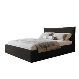 BETT 160x200 - Polsterbett mit Bettkasten und Holzrahmen - Modern Betten - Amor-Samtstoff - Kollektion Rimini - Schwarz