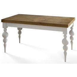 RECHTECKIGER Esszimmertisch LENA, ausziehbarer Tisch, Gr&ouml;&szlig;e: 120-160X80X78,5 cm, Wohnzimmertisch Farbe: LEFKAS, mit Tischbeinen in Farbe Wei&szlig;